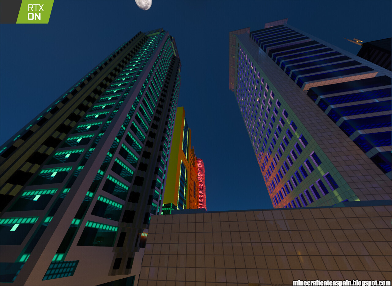 Minecrafteate at RTX, Nº2: Night city with neon lights. Minecraft Map