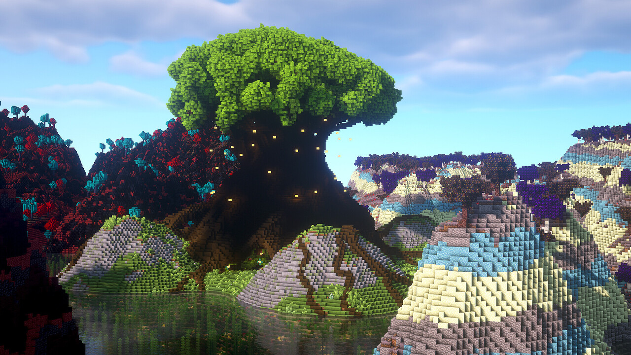 Giant Tree Portal Surrounded by Nether and End Biomes Minecraft Map