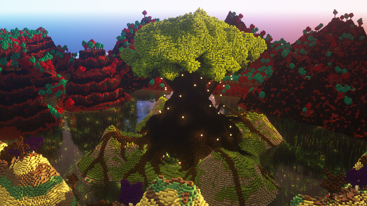 Giant Tree Portal Surrounded by Nether and End Biomes Minecraft Map