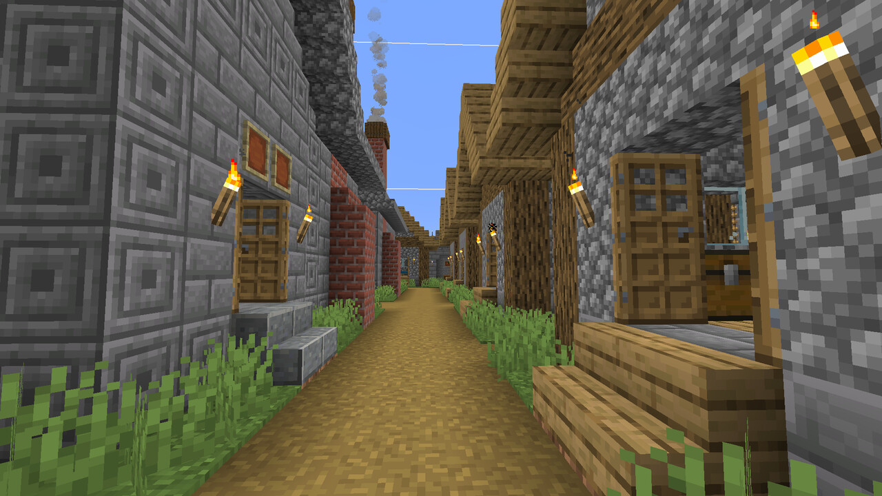 64 x 64 Town with city-walls and guard-towers [.nbt] Minecraft Map