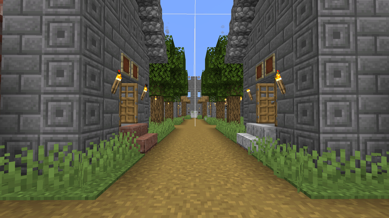 64 x 64 Town with city-walls and guard-towers [.nbt] Minecraft Map