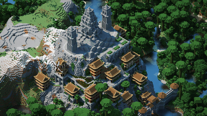 Asian jungle mountain village Minecraft Map