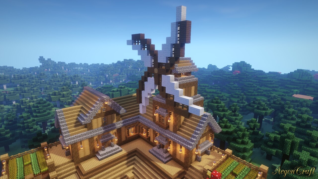 || Minecraft How To Build FARM HOUSE with Minecraft WINDMILL Tutorial ...