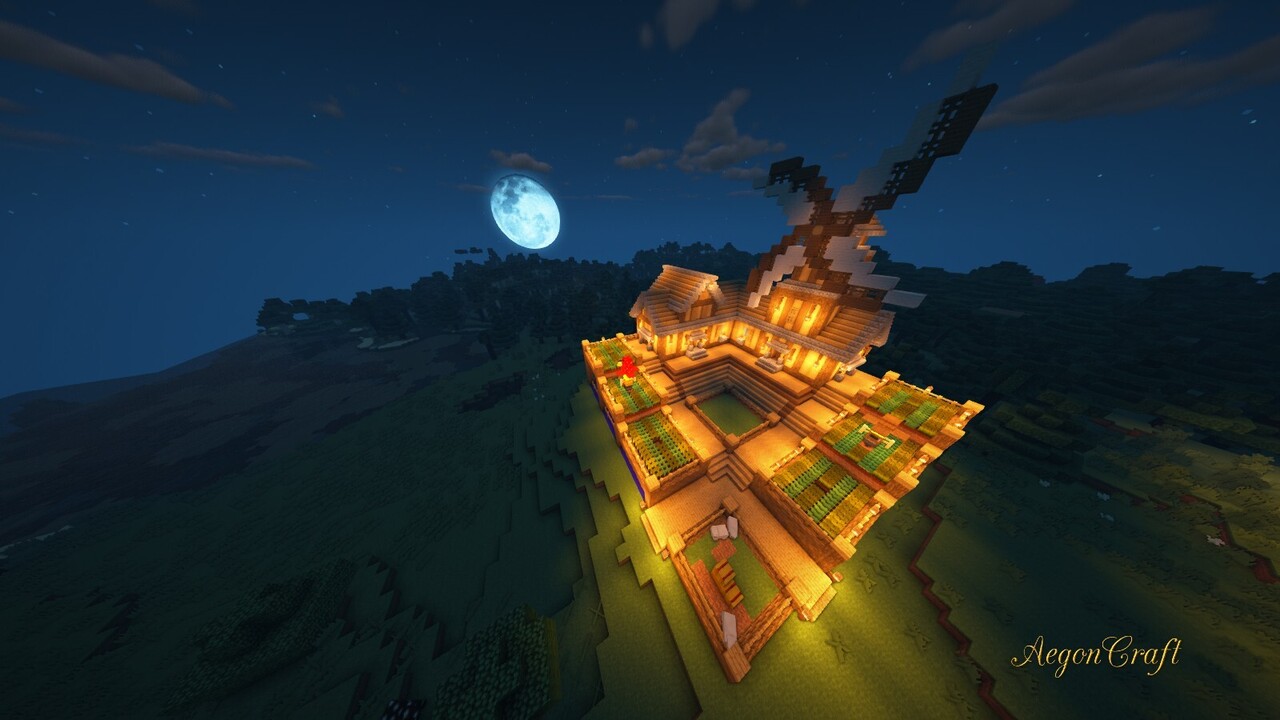 || Minecraft How To Build FARM HOUSE with Minecraft WINDMILL Tutorial ...