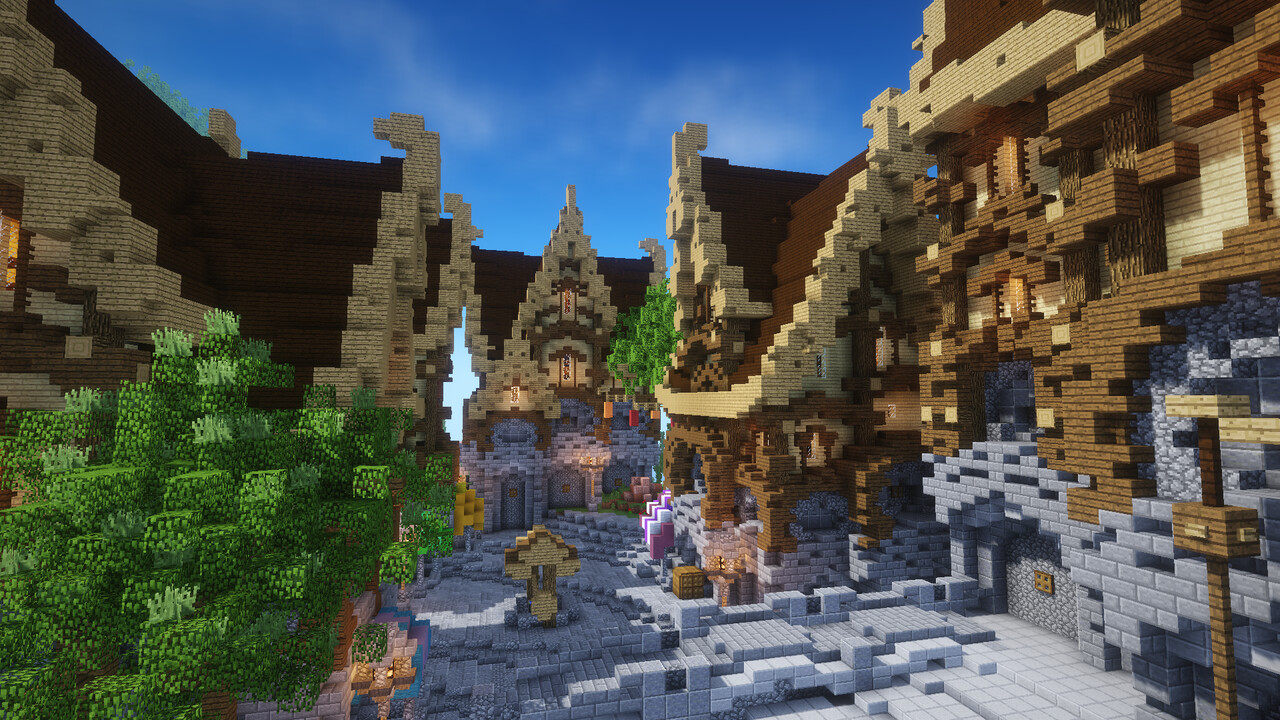 Giant Lobby Medieval Village - 600x600 Server Hub Minecraft Map