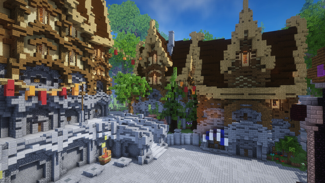 Giant Lobby Medieval Village - 600x600 Server Hub Minecraft Map