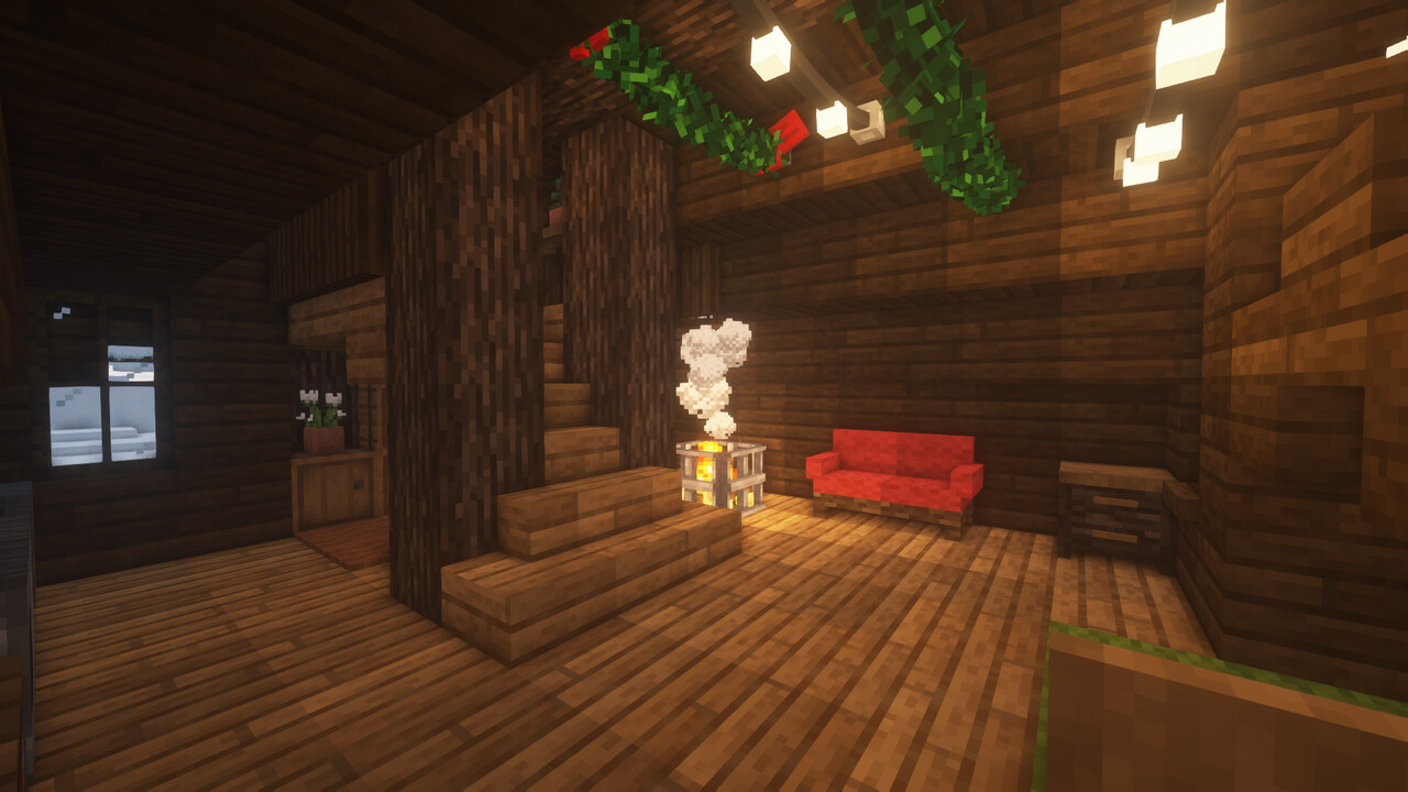 Celebrating Christmas in a cabin Minecraft Map