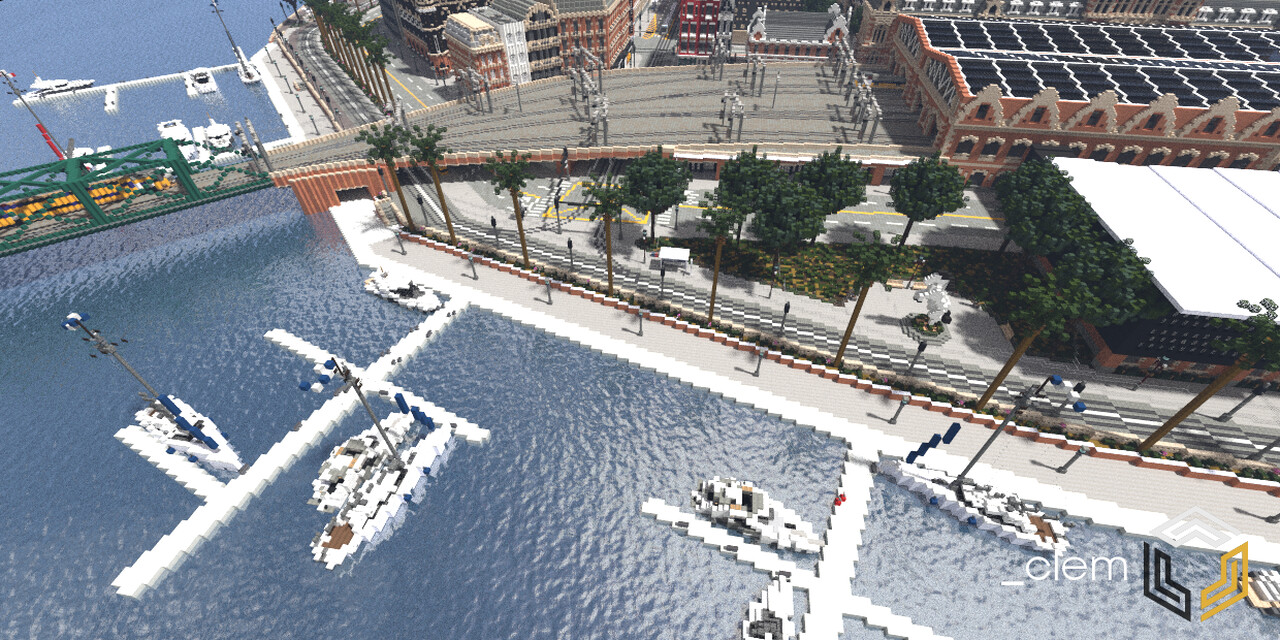 Amberstone City Marina, Station Street and Buildings Minecraft Map