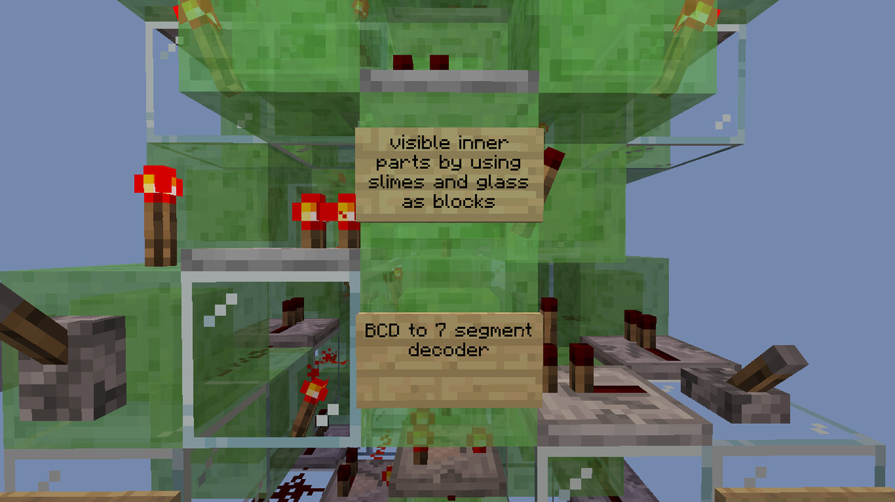 BCD to 7-segment display decoder | fact: 675 blocks | The redstone lamps can be turned to piston ...