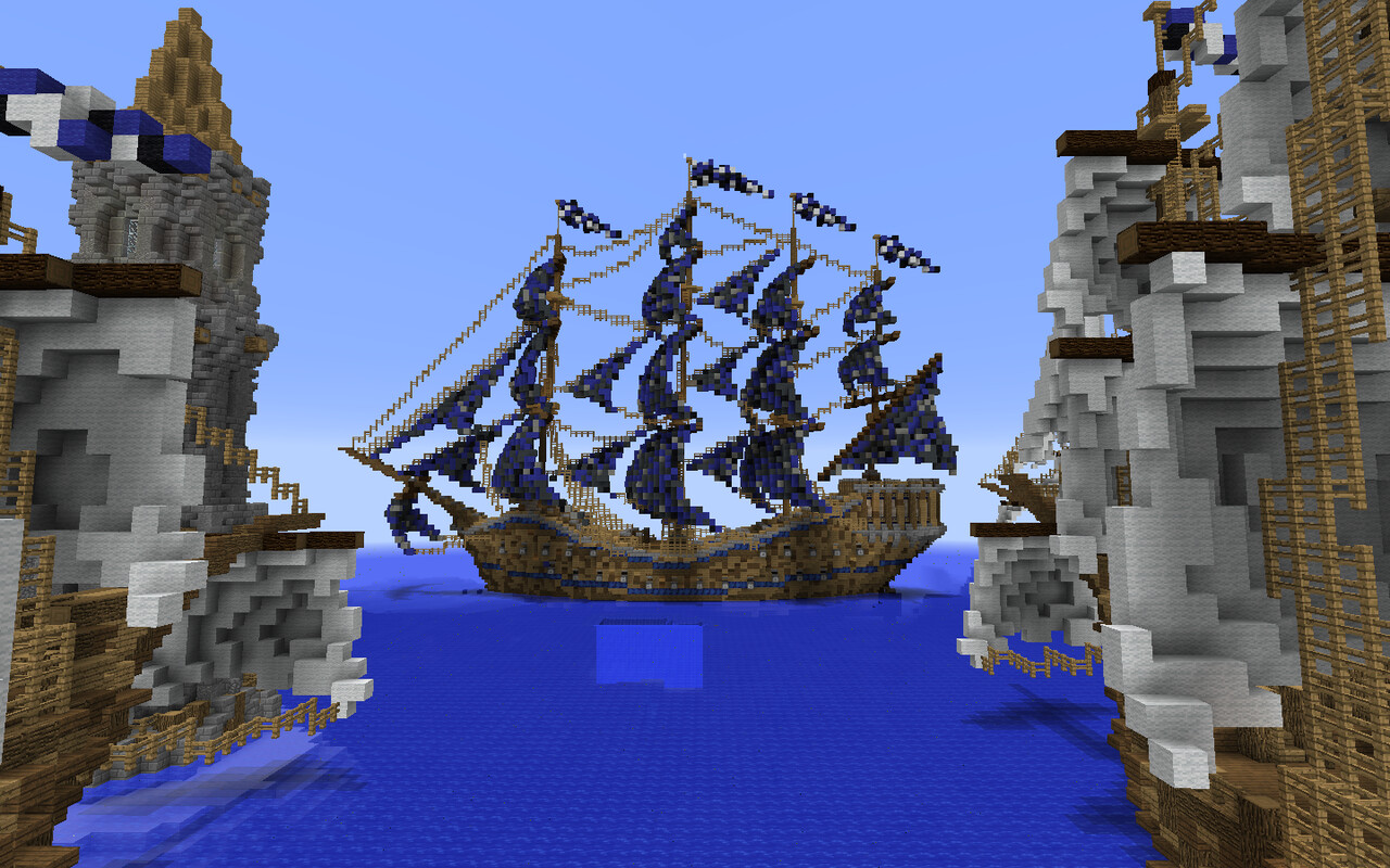 Large Medieval Fantasy Ship Isenfel Flagship Ship of The Line Minecraft Map