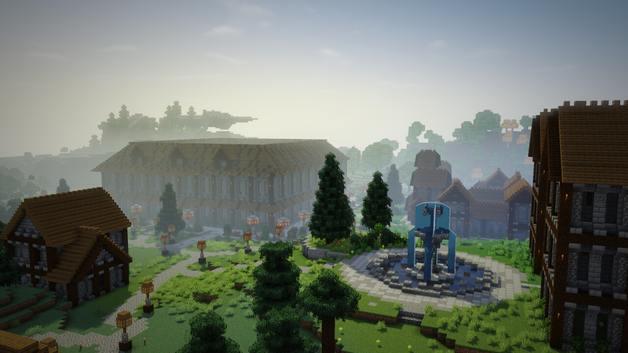 Medieval Mansion w/ Courtyard Gardens and Town Minecraft Map