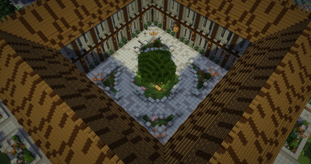 Medieval Mansion w/ Courtyard Gardens and Town Minecraft Map