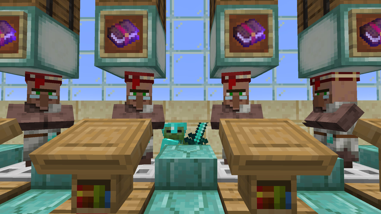 Villager Trading Hall with Zombies and Work Hours Indicator Minecraft Map
