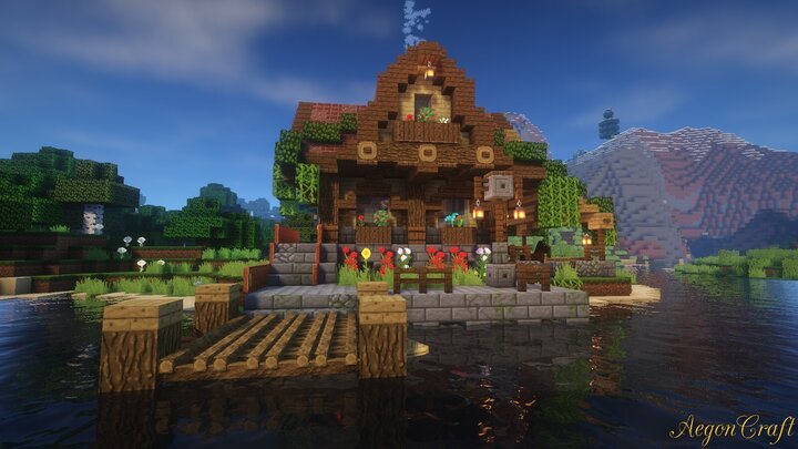 ||How to Build a House with DOCK in Minecraft||Minecraft Fishing Hut ...