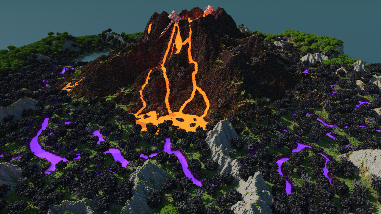 Fantasy Volcano, Glowing Cracks, Huge Hammers 1k/1k Map Minecraft Map