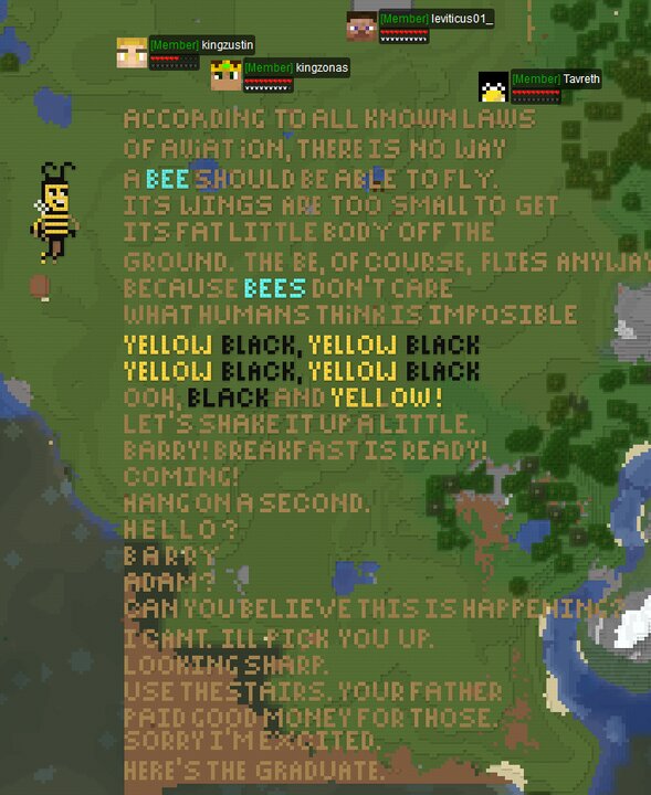 We built the bee movie script on a factions server Minecraft Map