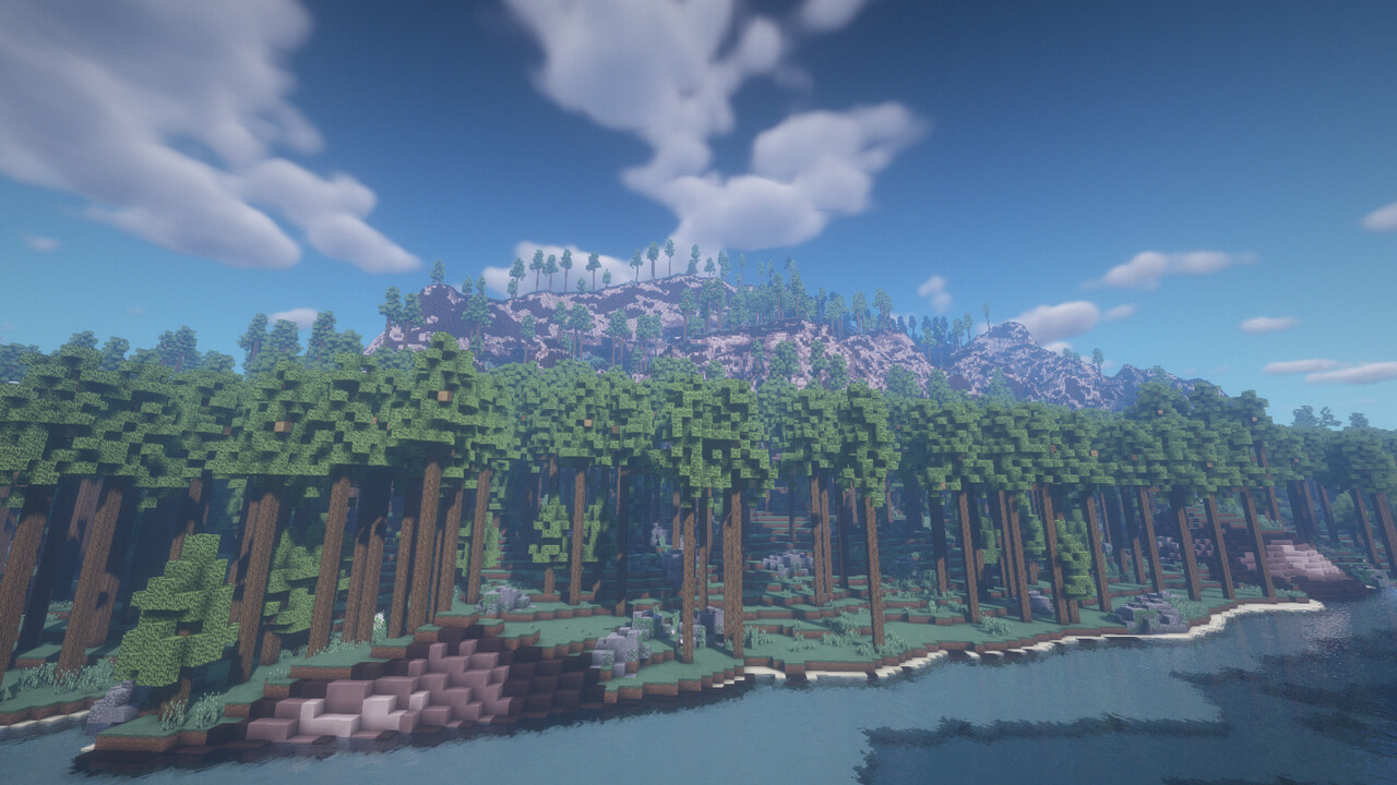 A wide river between hills and mountains Minecraft Map