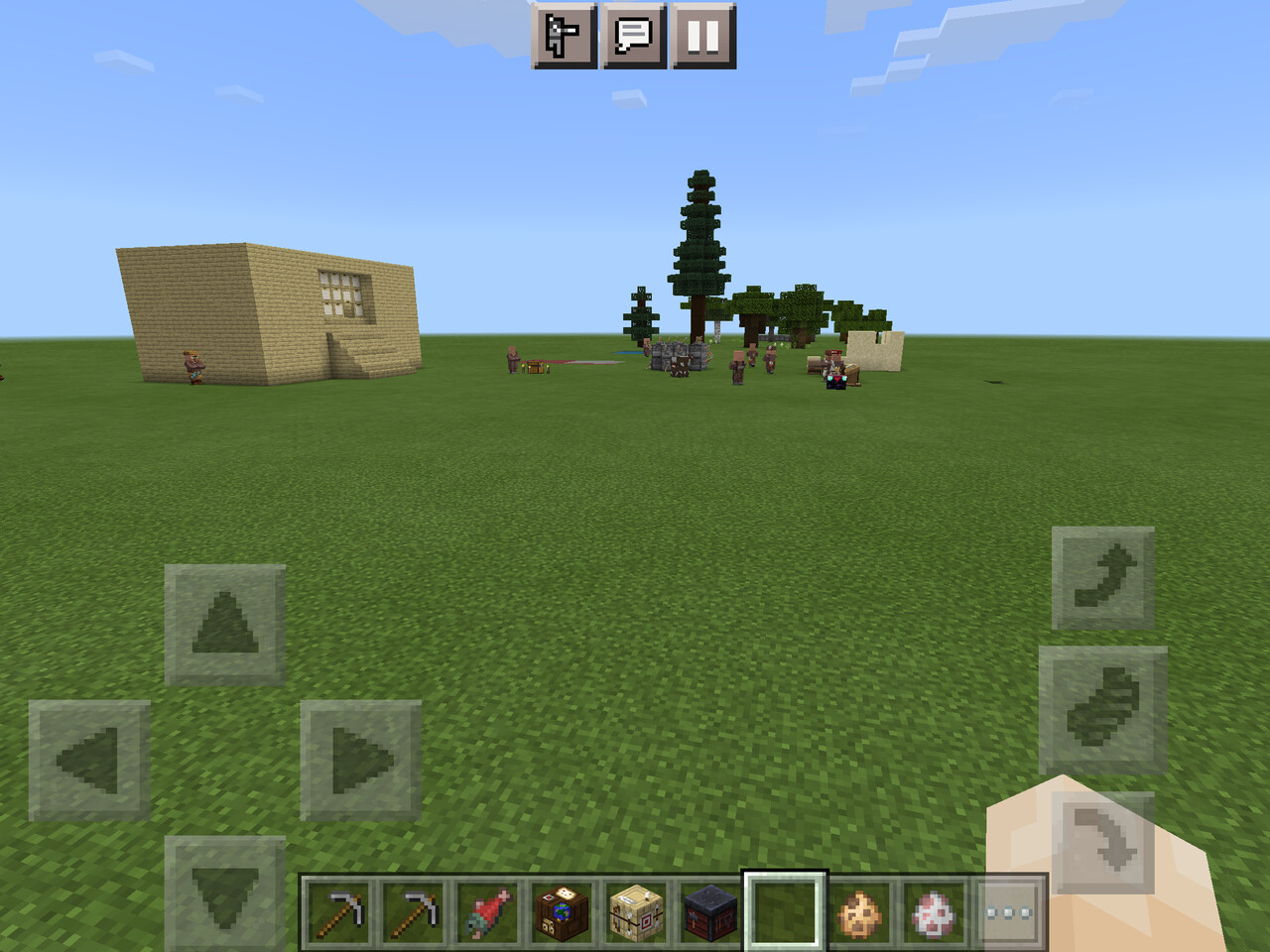 House and trees and villagesers in a flat world Minecraft Map