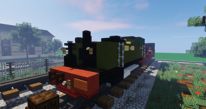 2 steam Locomotives in a shed Minecraft Map