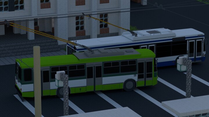 Czechoslovak trolleybus Skoda-14Tr and Belarusian trolleybus MAZ-103T Minecraft Map