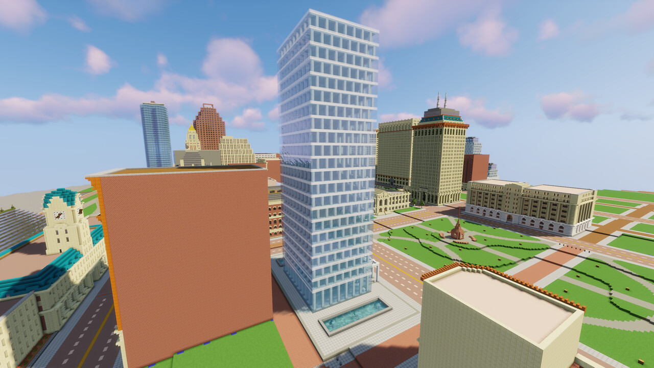 Oakwood City: Simple Glass Facade High Rise Minecraft Map