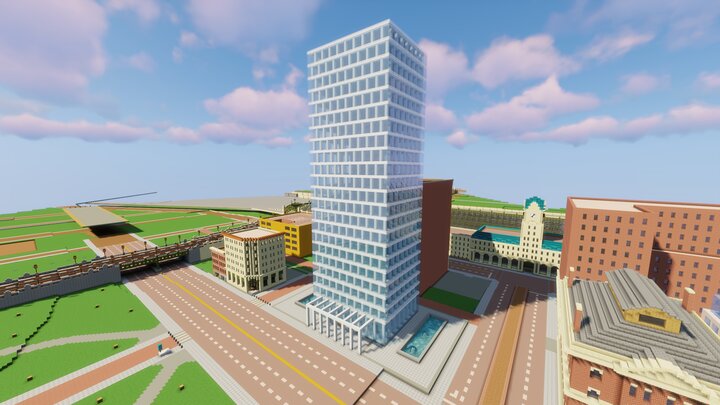 Oakwood City: Simple Glass Facade High Rise Minecraft Map