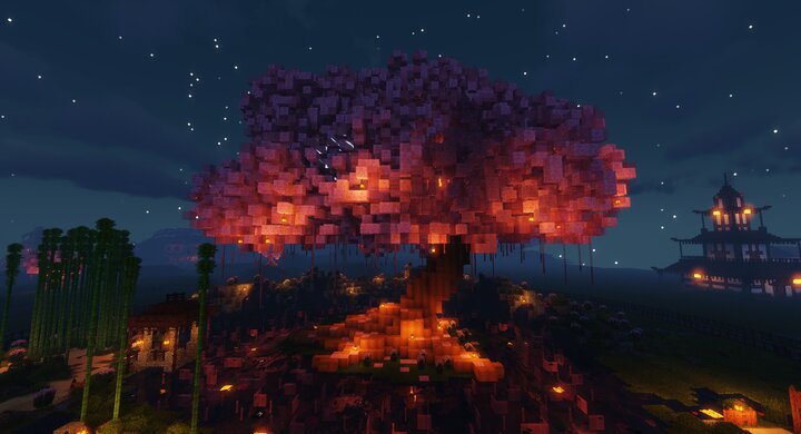 Japanese Cherry Blossm Tree + buildings Minecraft Map