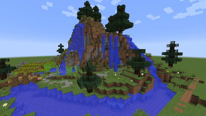 Waterfall + Cave 60x60 plot build Minecraft Map