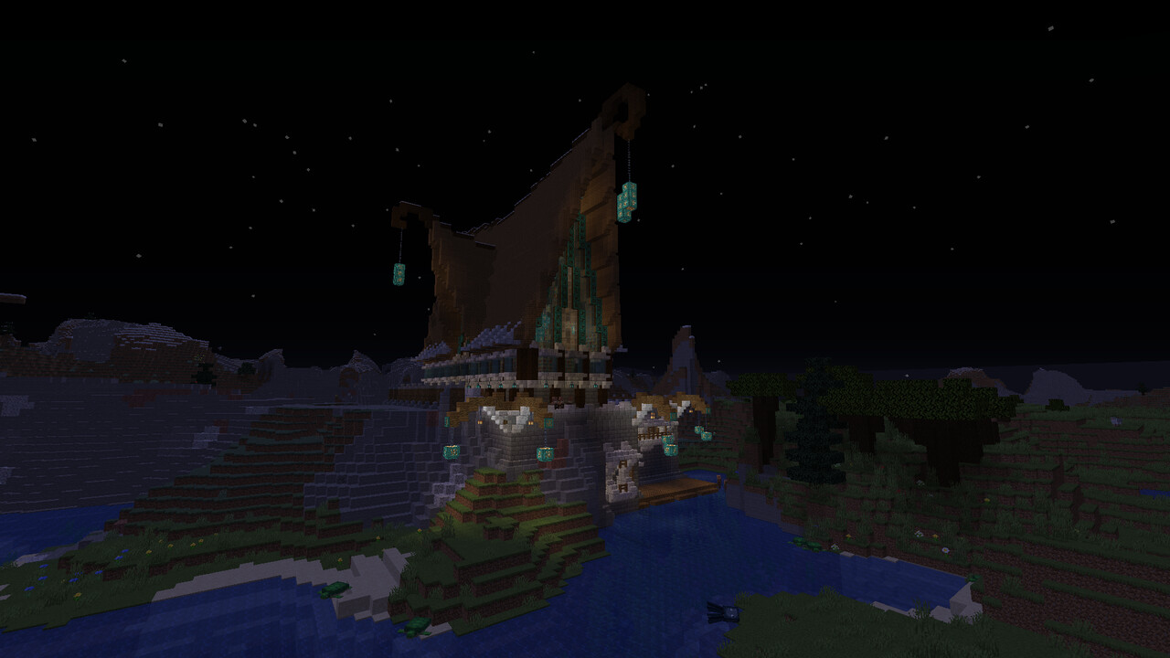 Winter/Snow Elvish Mannor/Mansion/Longhouse, Elf Docks/Port Minecraft Map