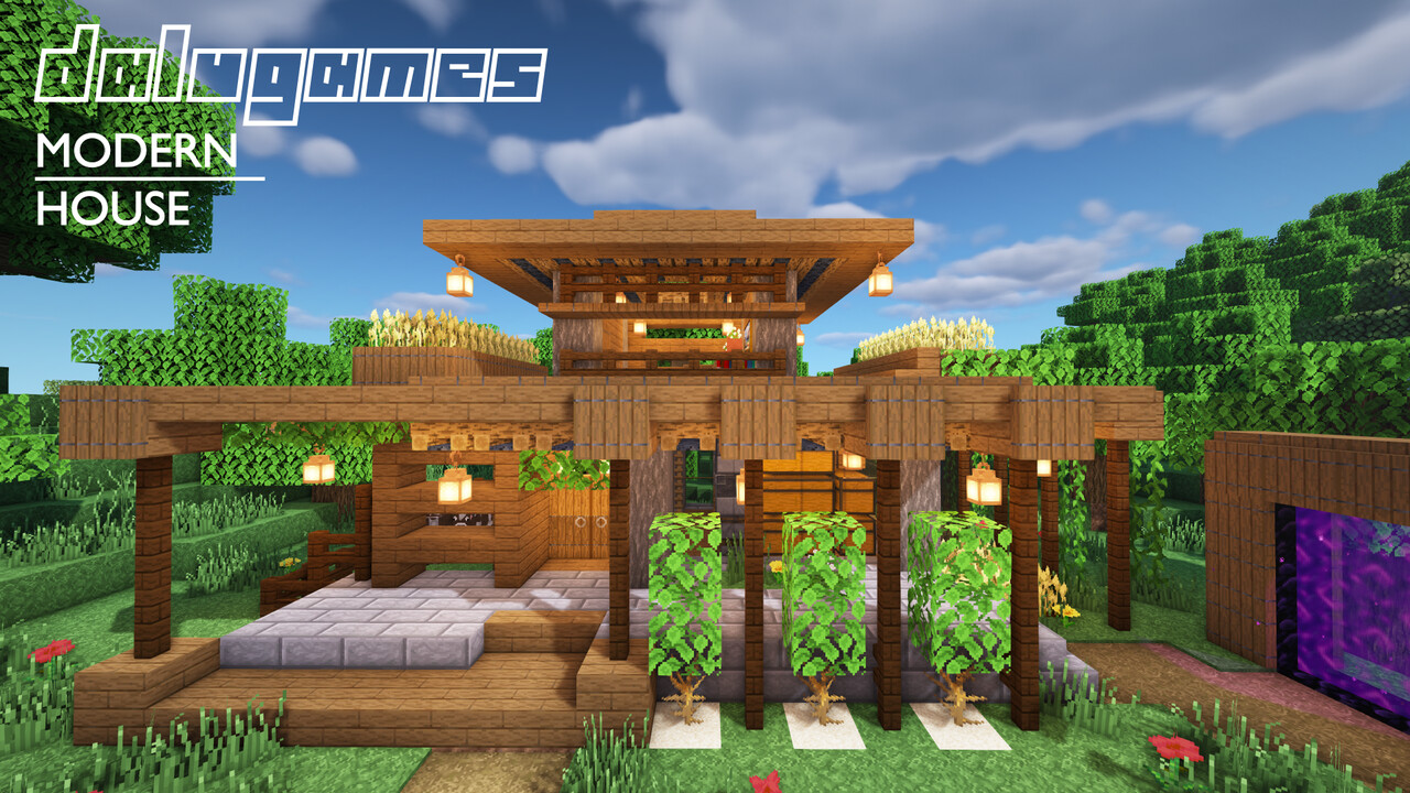 I made modern house with stone and wood. Minecraft Map