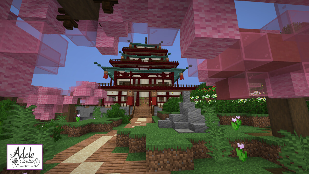 Japanese Palace built in survival Minecraft Map