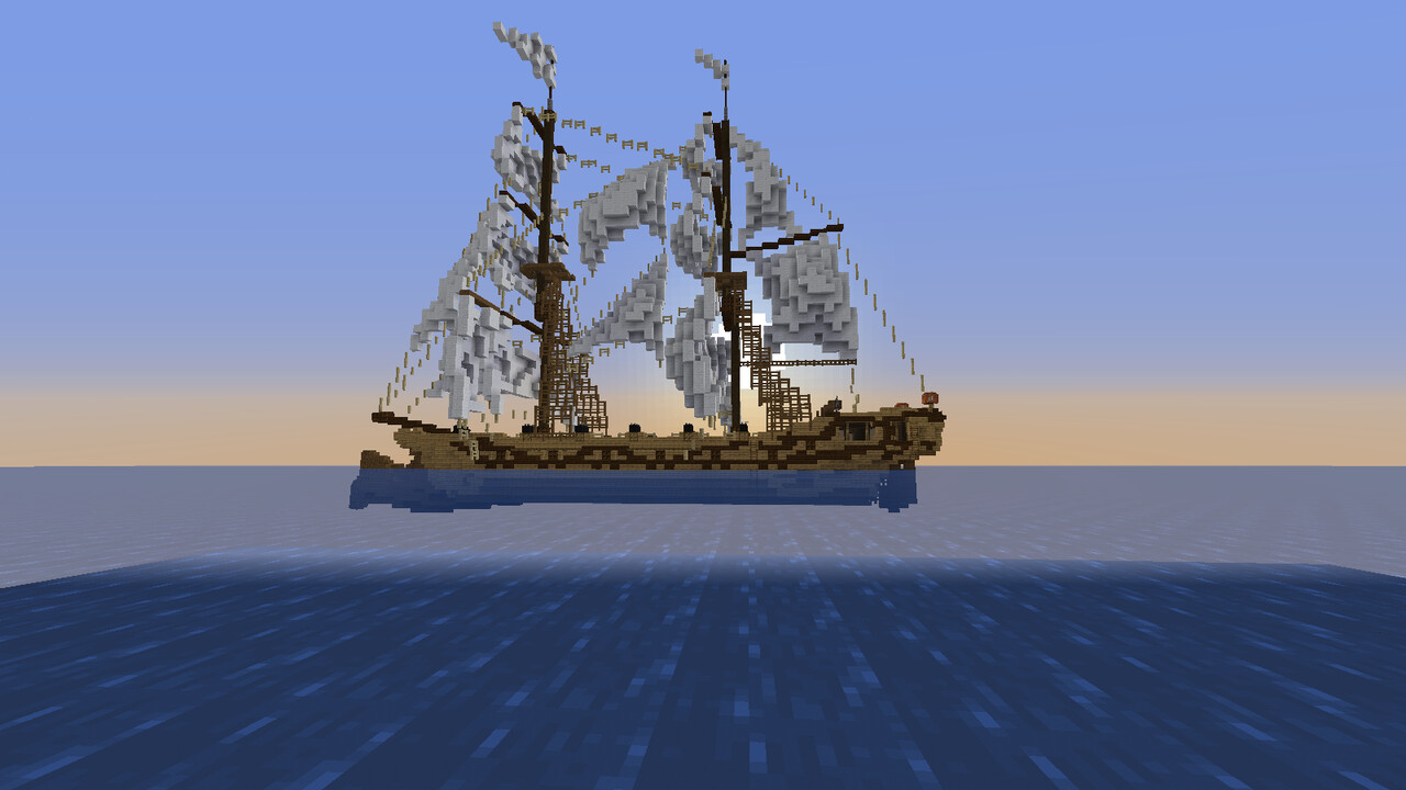 Den Ruste Zelve, a 2 masted brig based on the AC4 Jackdaw Minecraft Map