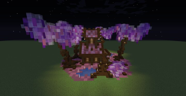 Purple themed house with surroundings Minecraft Map