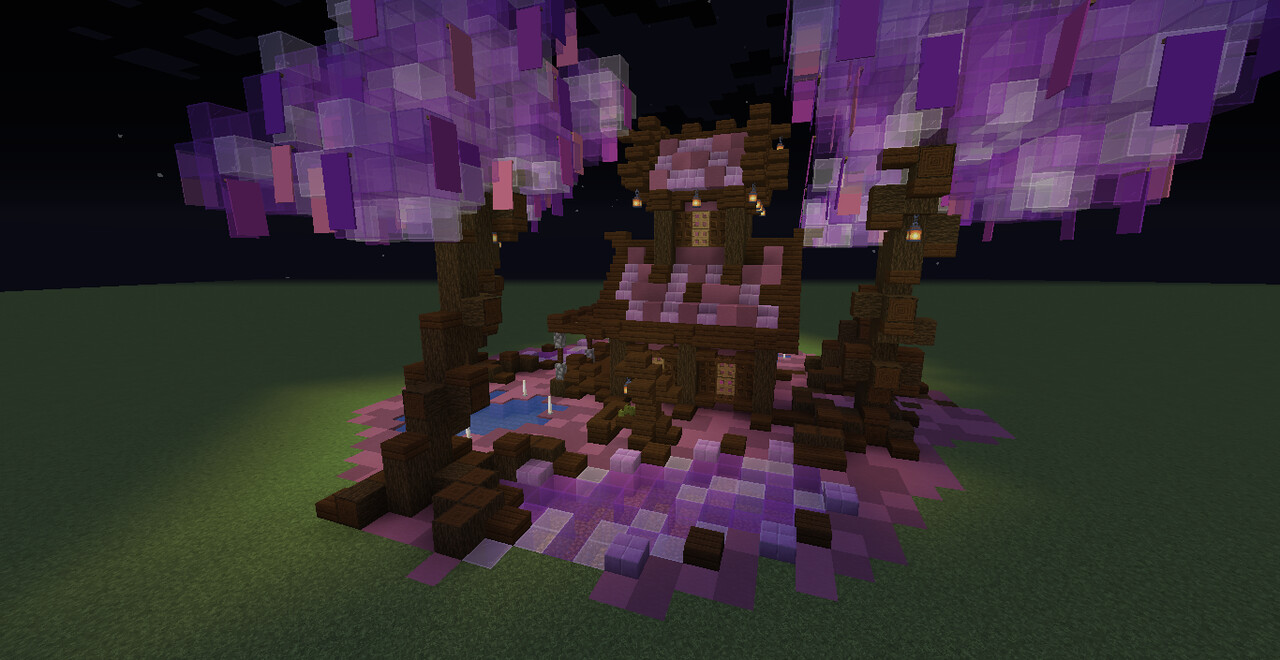 Purple themed house with surroundings Minecraft Map