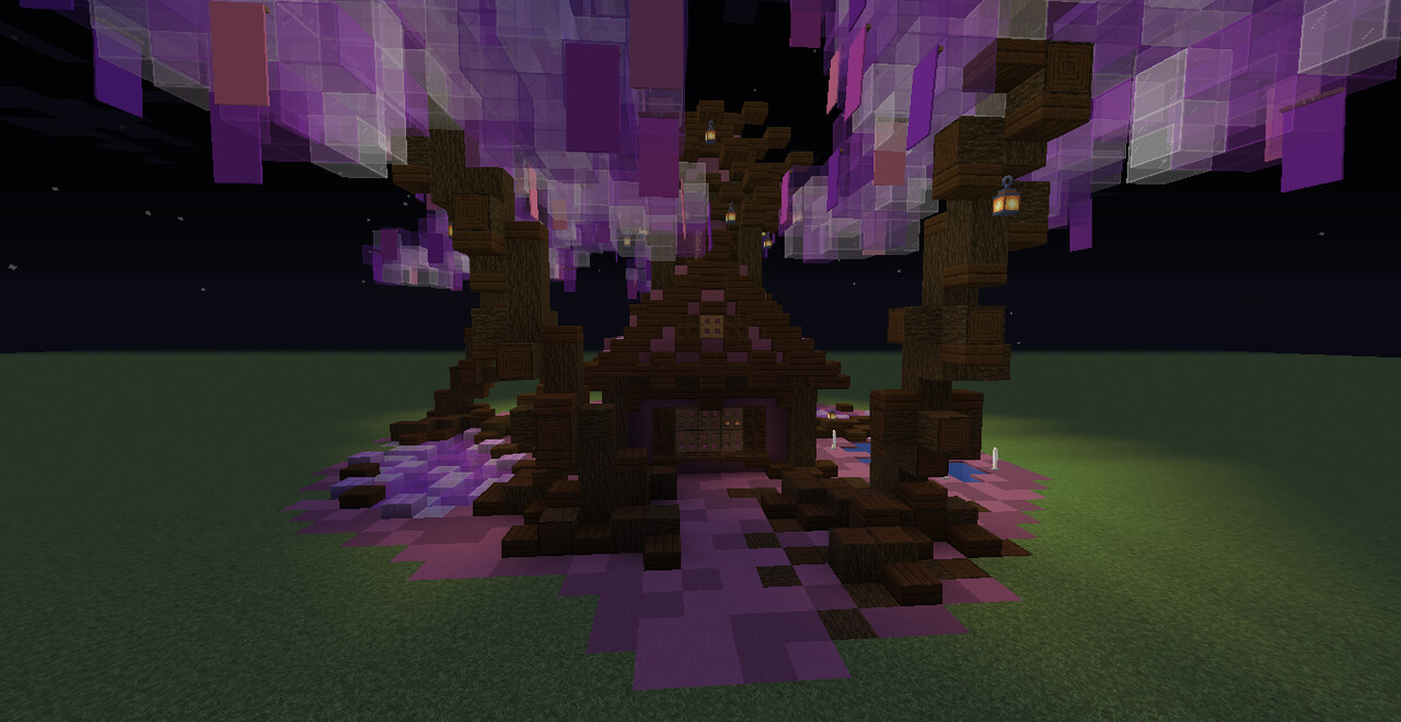 Purple themed house with surroundings Minecraft Map