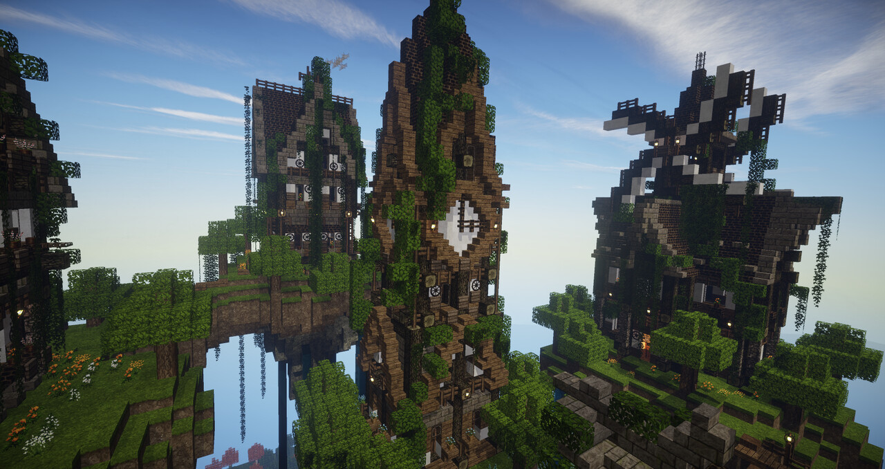 Building a fantasy sky city #4 Clock tower Minecraft Map