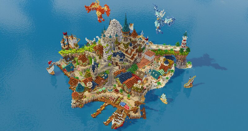 Fantasy Island Guarded by Two Legendary Birds Minecraft Map