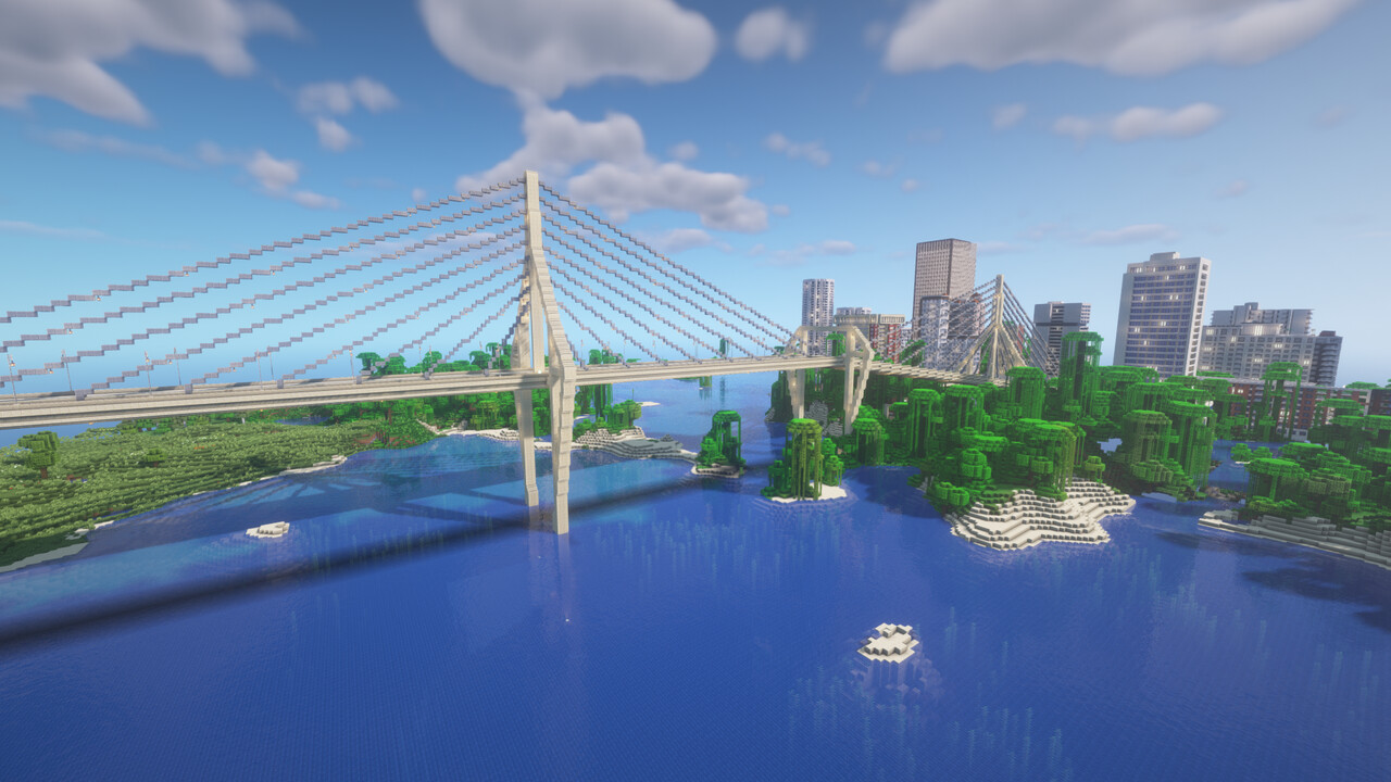 Large modern suspended bridge Minecraft Map