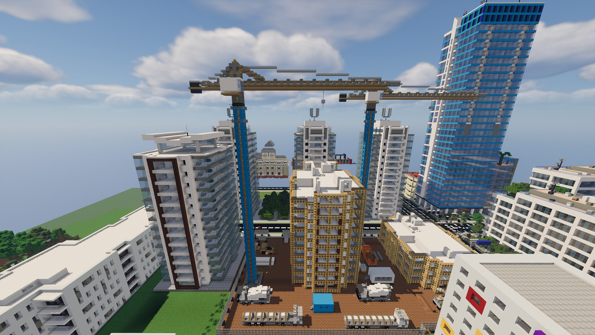 Modern Apartment complex with construction site Minecraft Map