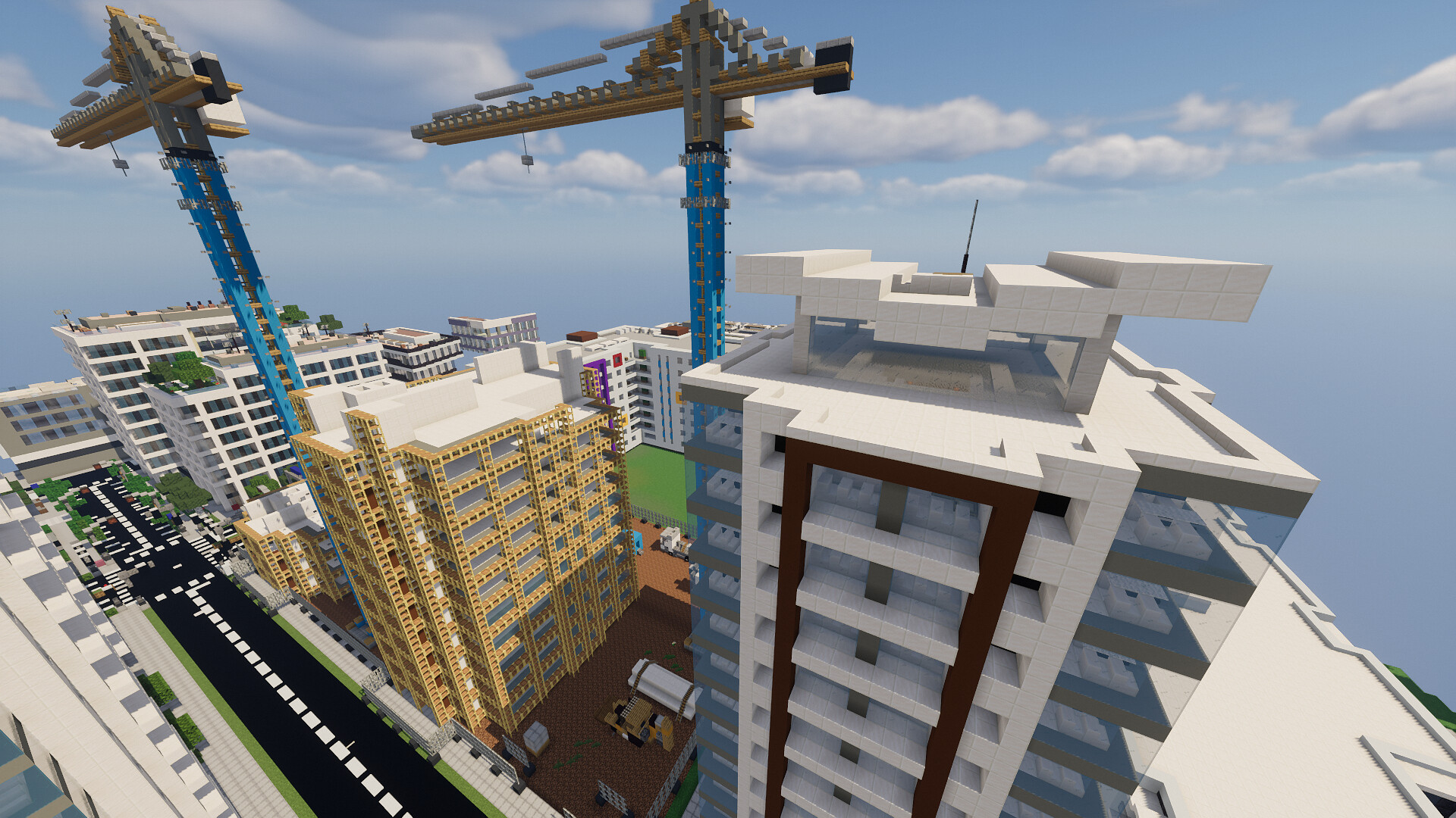 Modern Apartment complex with construction site Minecraft Map