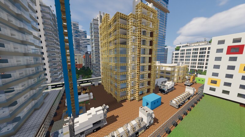 Modern Apartment complex with construction site Minecraft Map