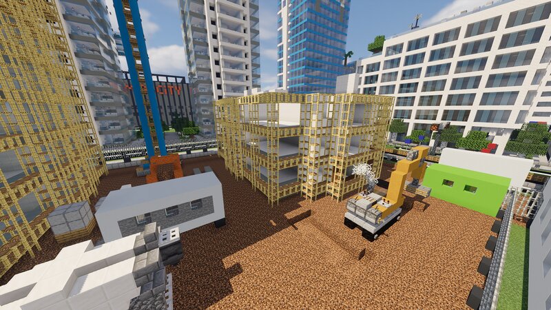 Modern Apartment complex with construction site Minecraft Map