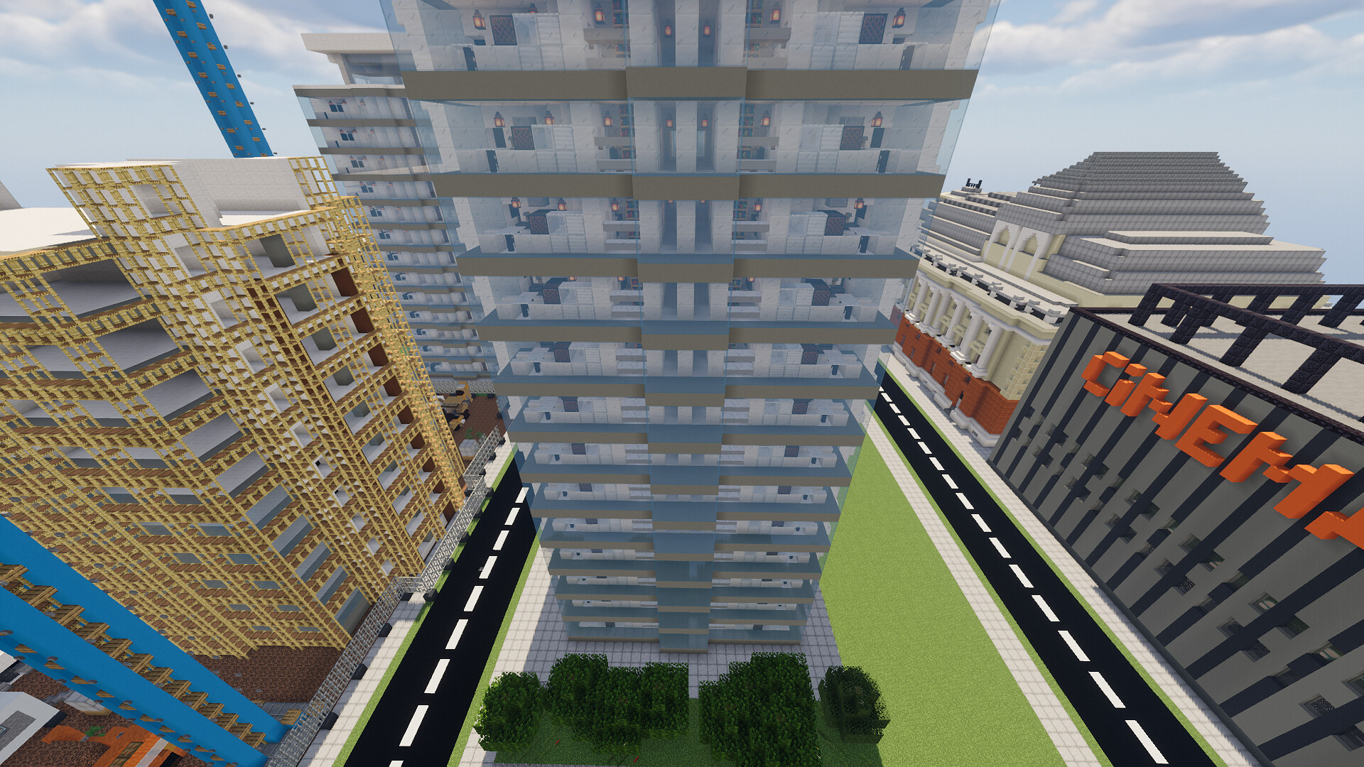Modern Apartment complex with construction site Minecraft Map