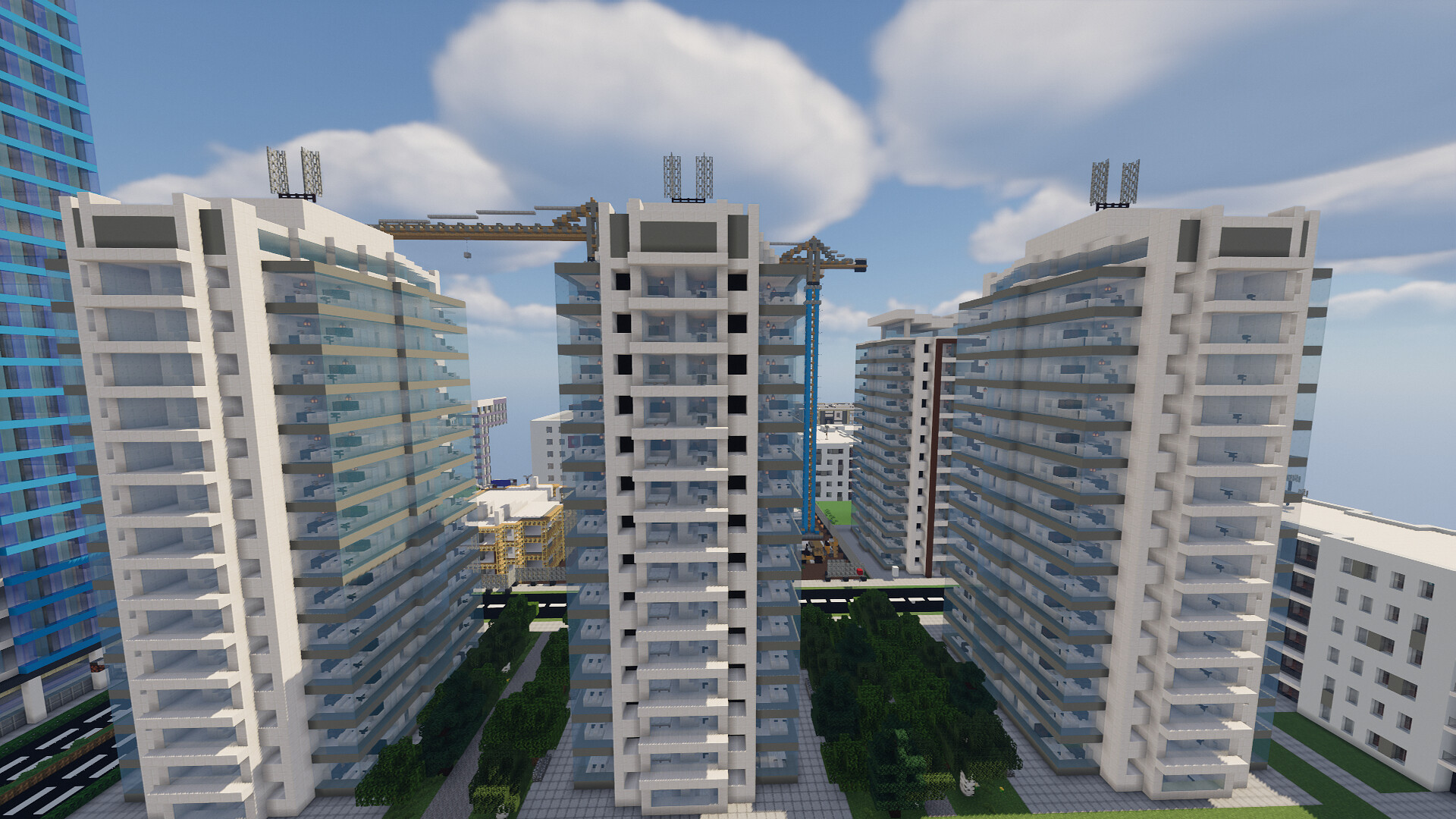 Modern Apartment complex with construction site Minecraft Map