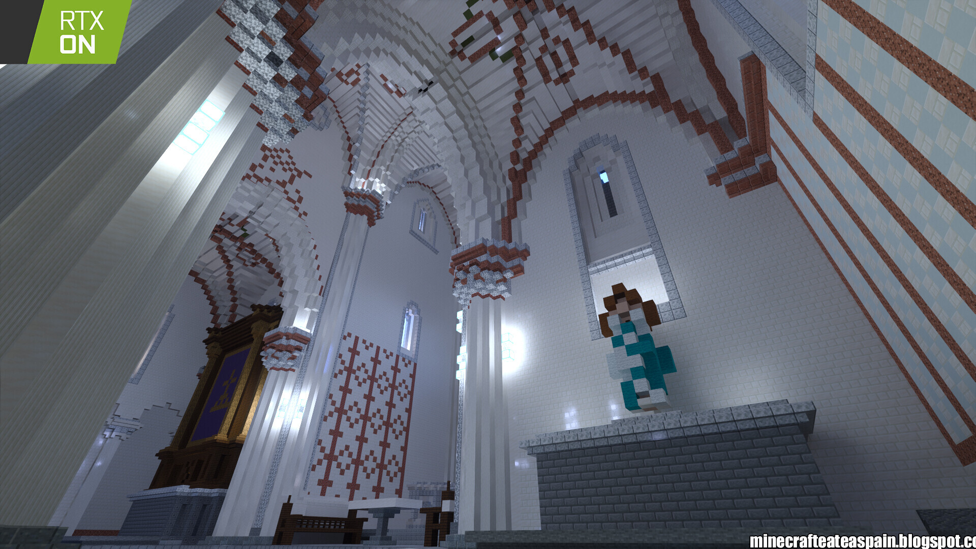 Replica in Minecraft RTX: Church of Santiago Apostol de Villamoron ...