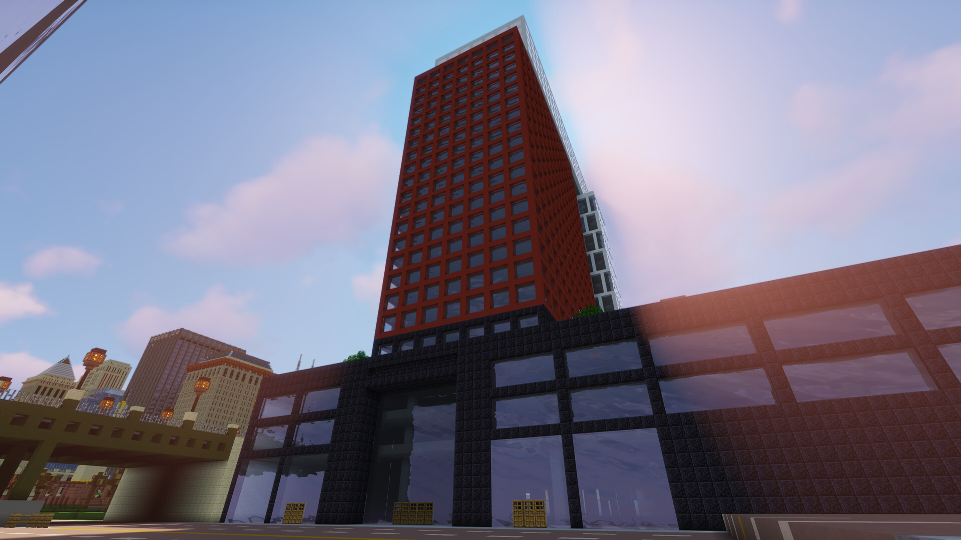 Modern Split Tower With Skybridge On Top: Oakwood City Minecraft Map