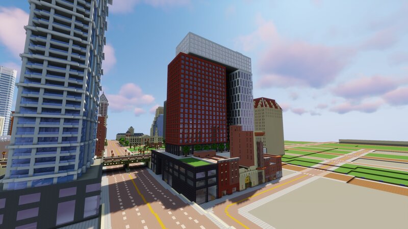 Modern Split Tower With Skybridge On Top: Oakwood City Minecraft Map