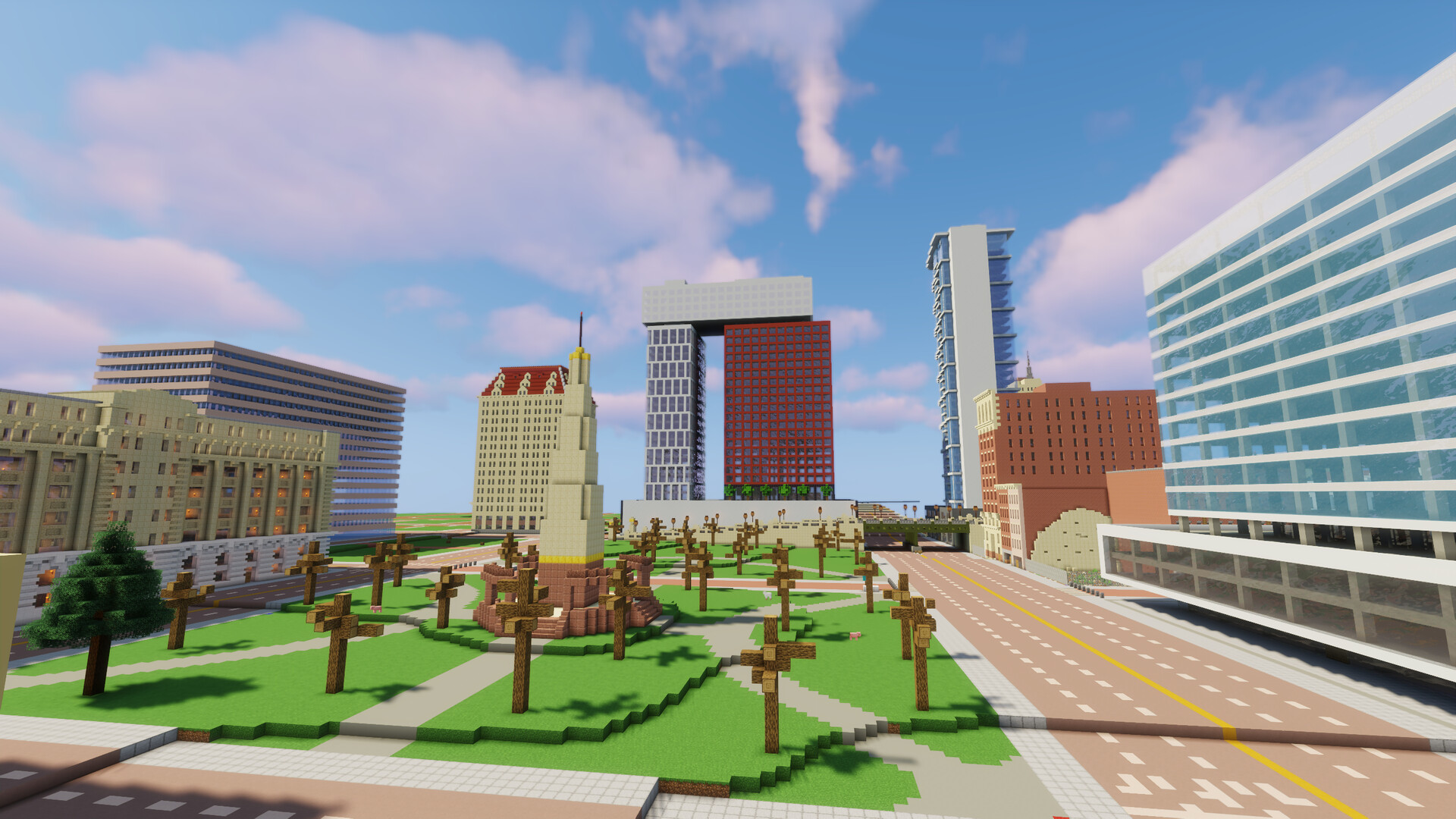 Modern Split Tower With Skybridge On Top: Oakwood City Minecraft Map
