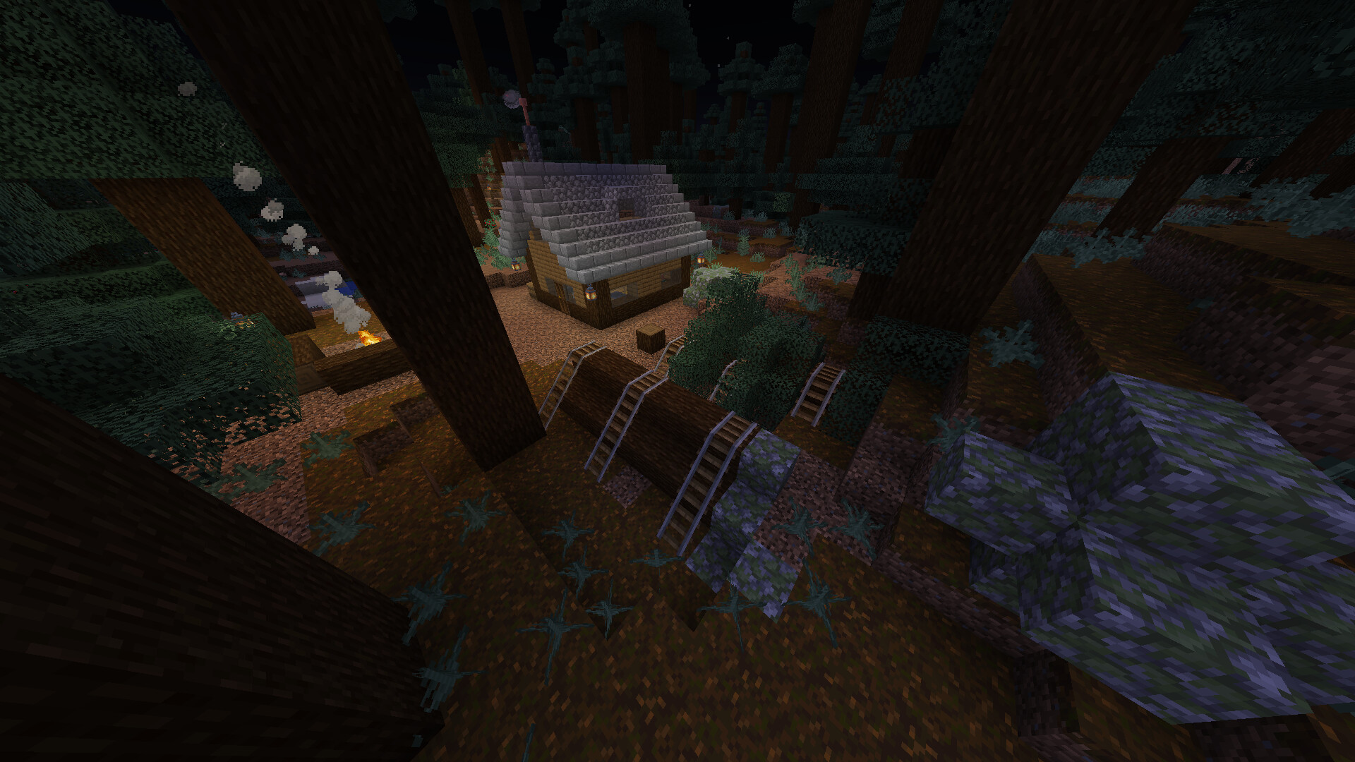 slightly advanced log cabin near village Minecraft Map