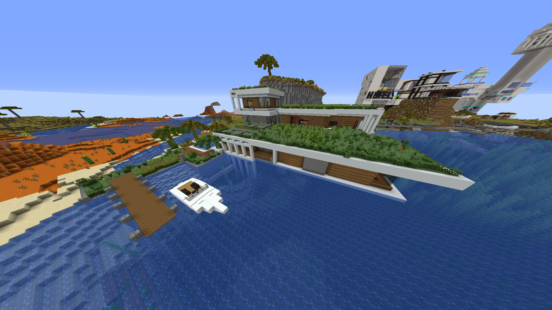 Modern redstone mansions, ship, hotel and more Minecraft Map
